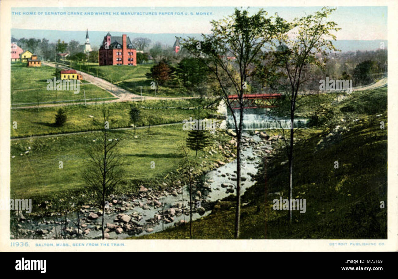 A view of Dalton, Massachusetts from a train, showing the home of ...