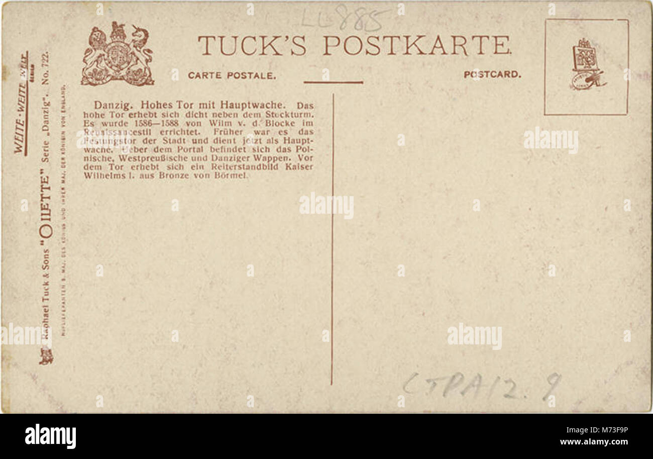 A historic view of Danzig's Hohes Tor (High Gate) with the Hauptwache ...