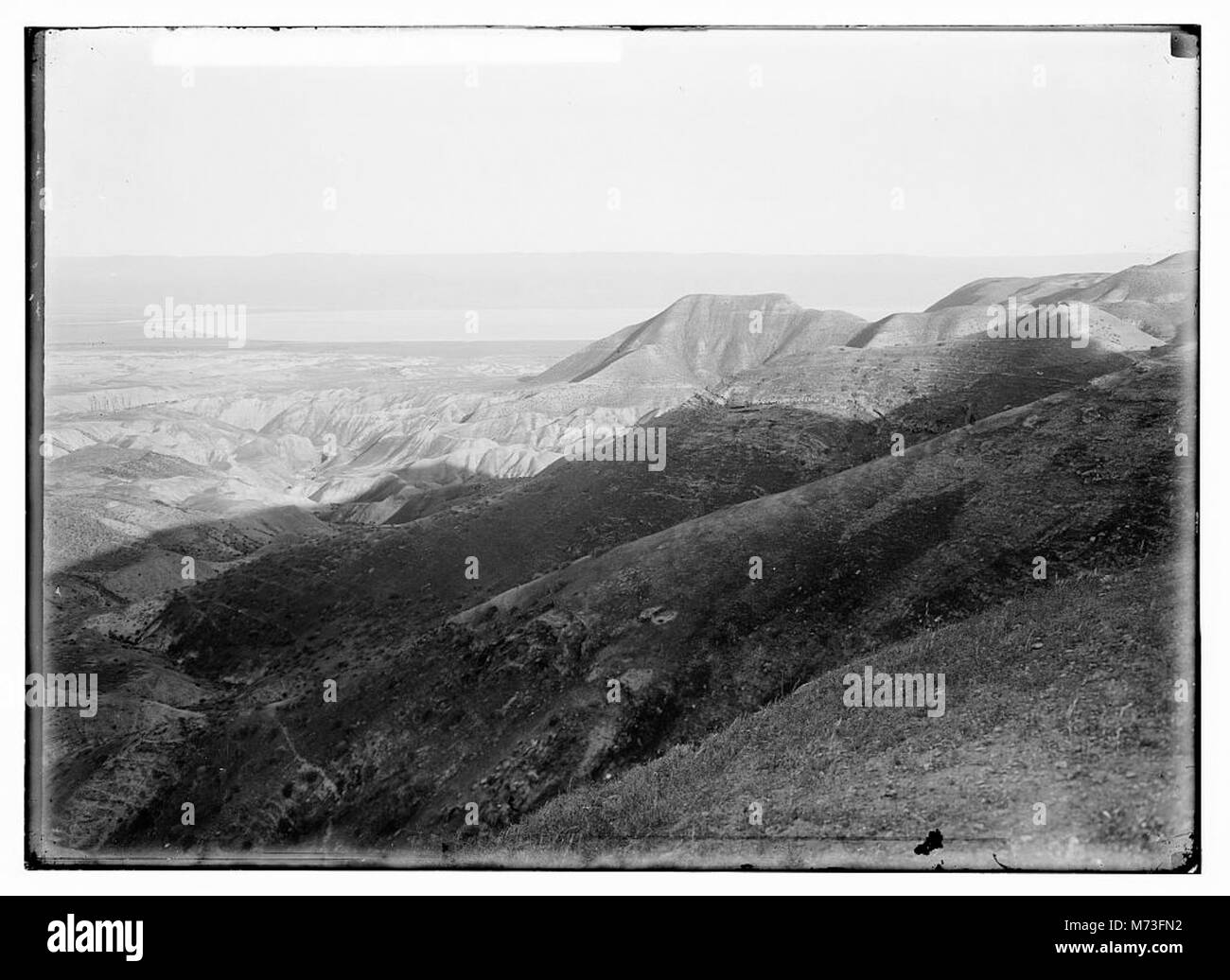A photograph of the Dead Sea as viewed from the wilderness of Judea ...