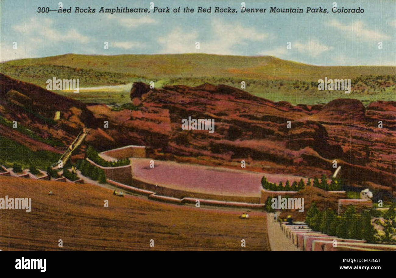 A photograph of Red Rocks Amphitheatre, located in Denver Mountain ...