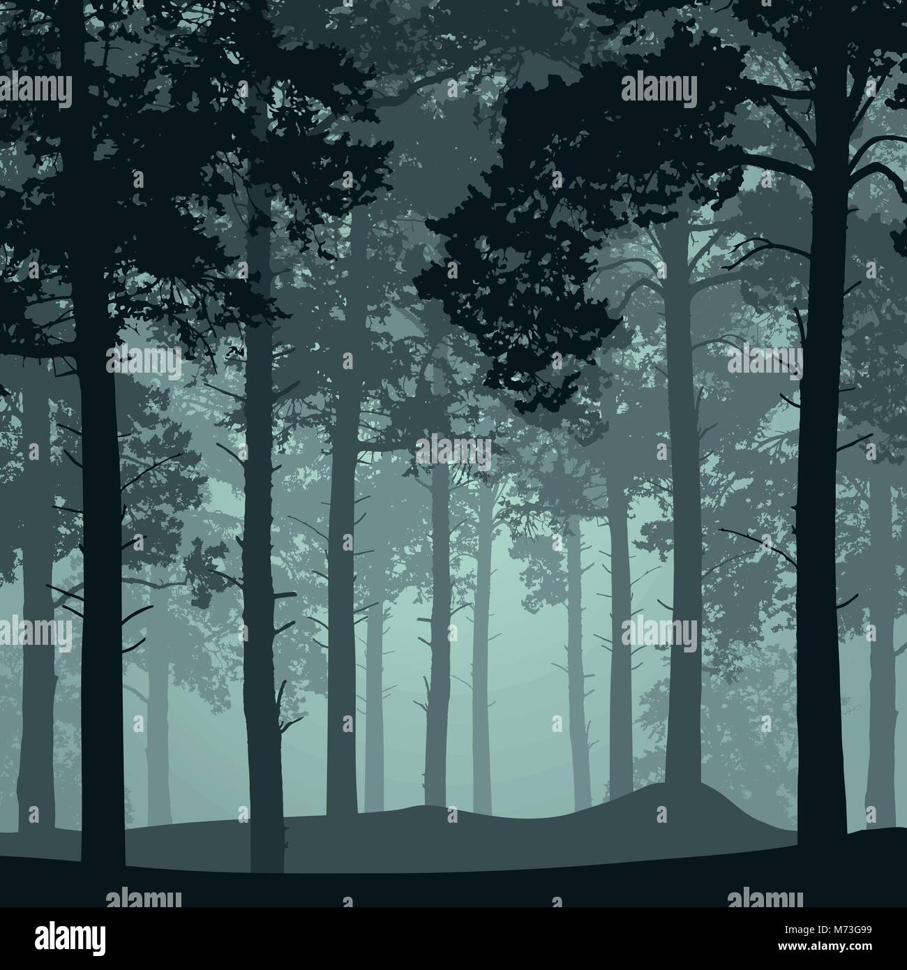 Vector illustration of a forest with realistic silhouettes of trees ...