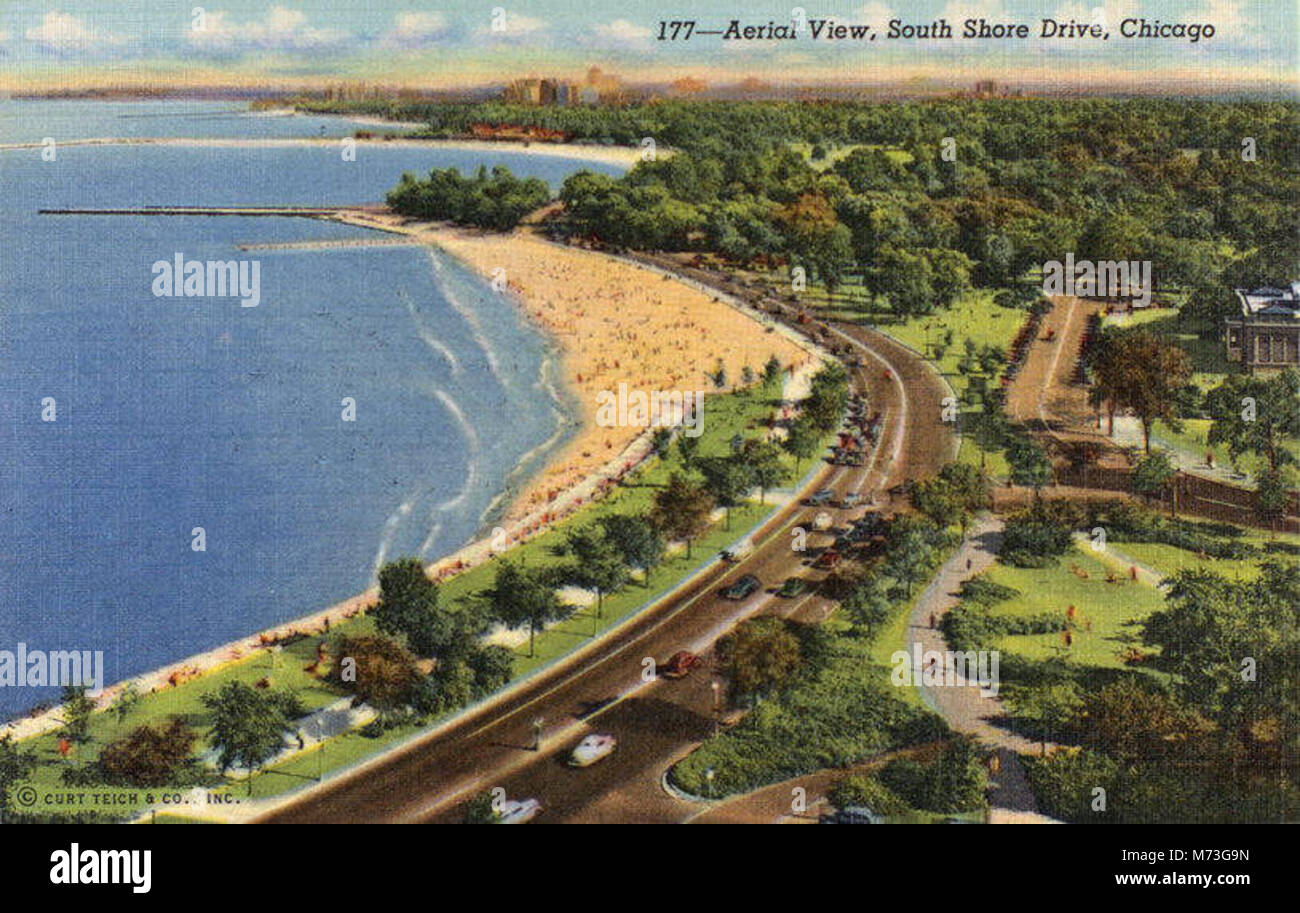 An aerial view of South Shore Drive, with Lake Michigan in the ...