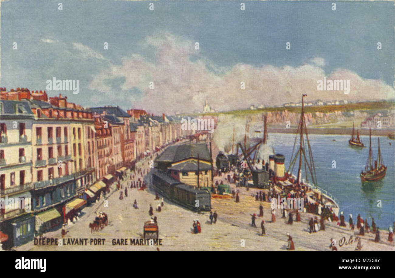 The photograph captures the waterfront area of Dieppe, France ...