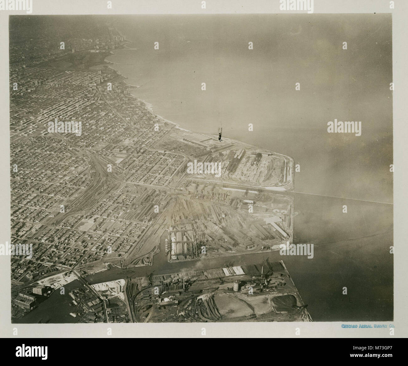 An aerial photograph taken in 1930 of Chicago, showing the intersection ...