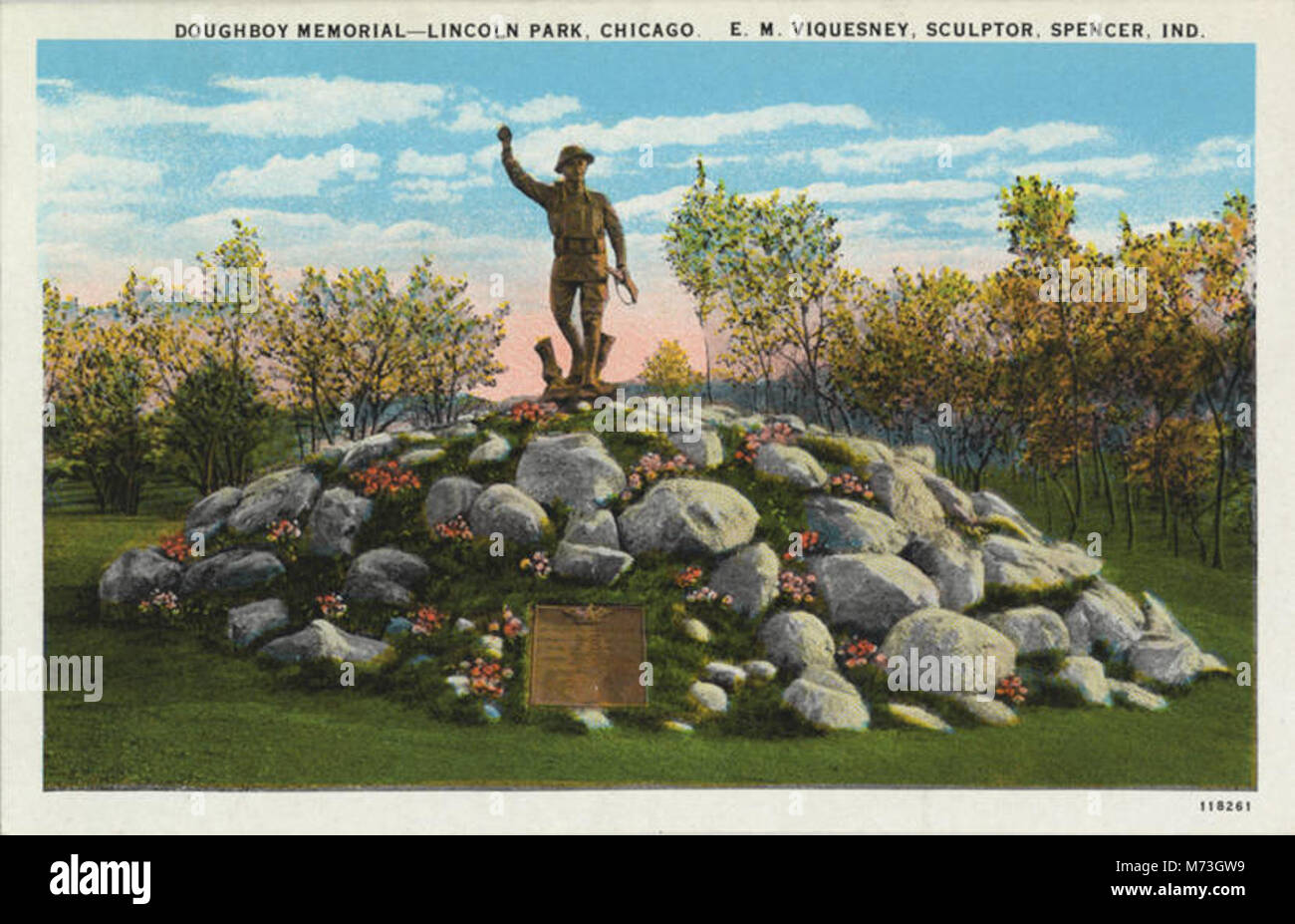 The Doughboy Memorial located in Lincoln Park, Chicago, honors the American soldiers of World ...