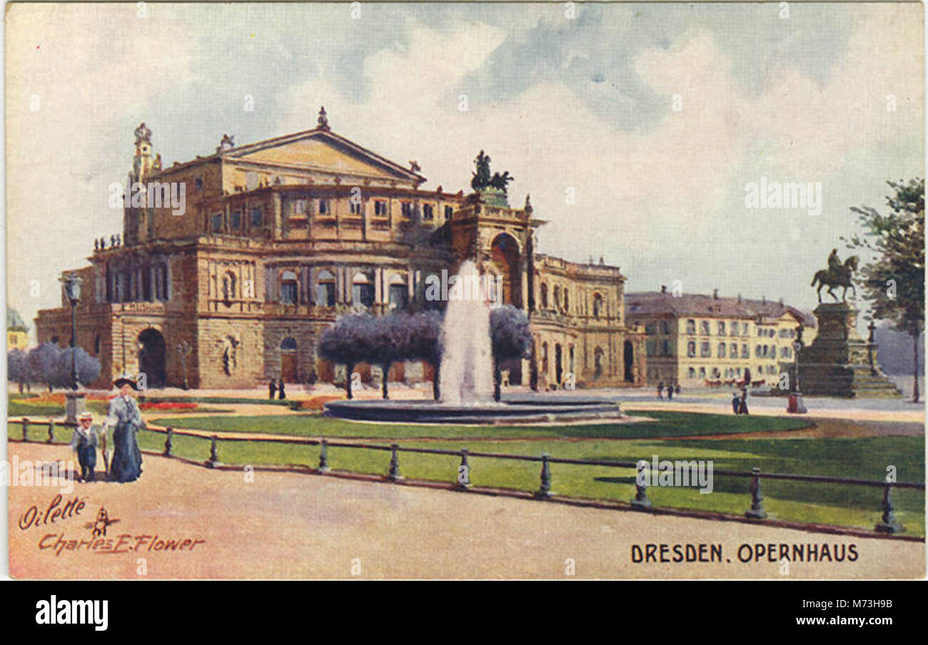 A historical photograph of the Opernhaus in Dresden, Germany, a ...