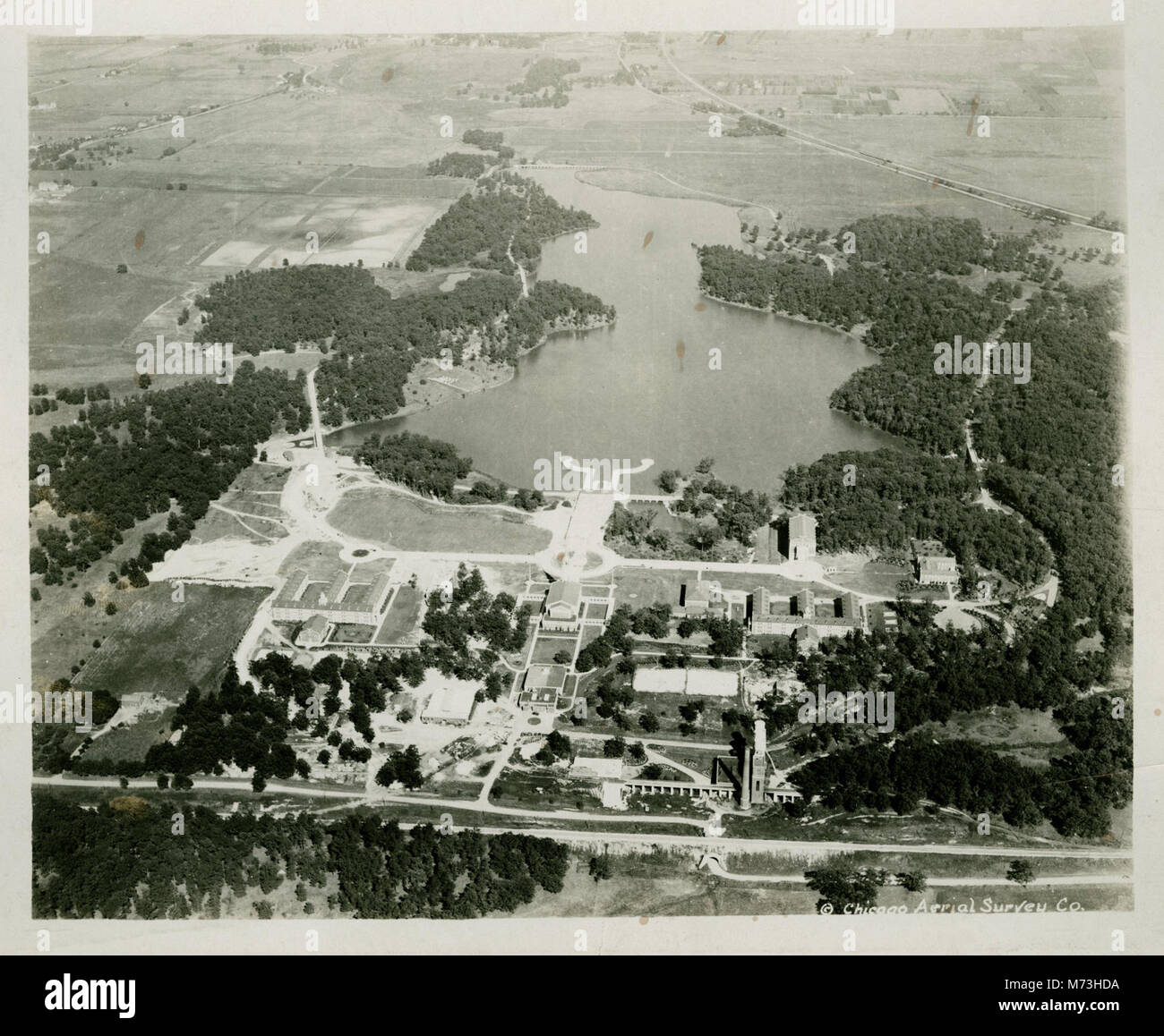 An aerial photograph of suburban Chicago in 1925, showcasing the city's ...