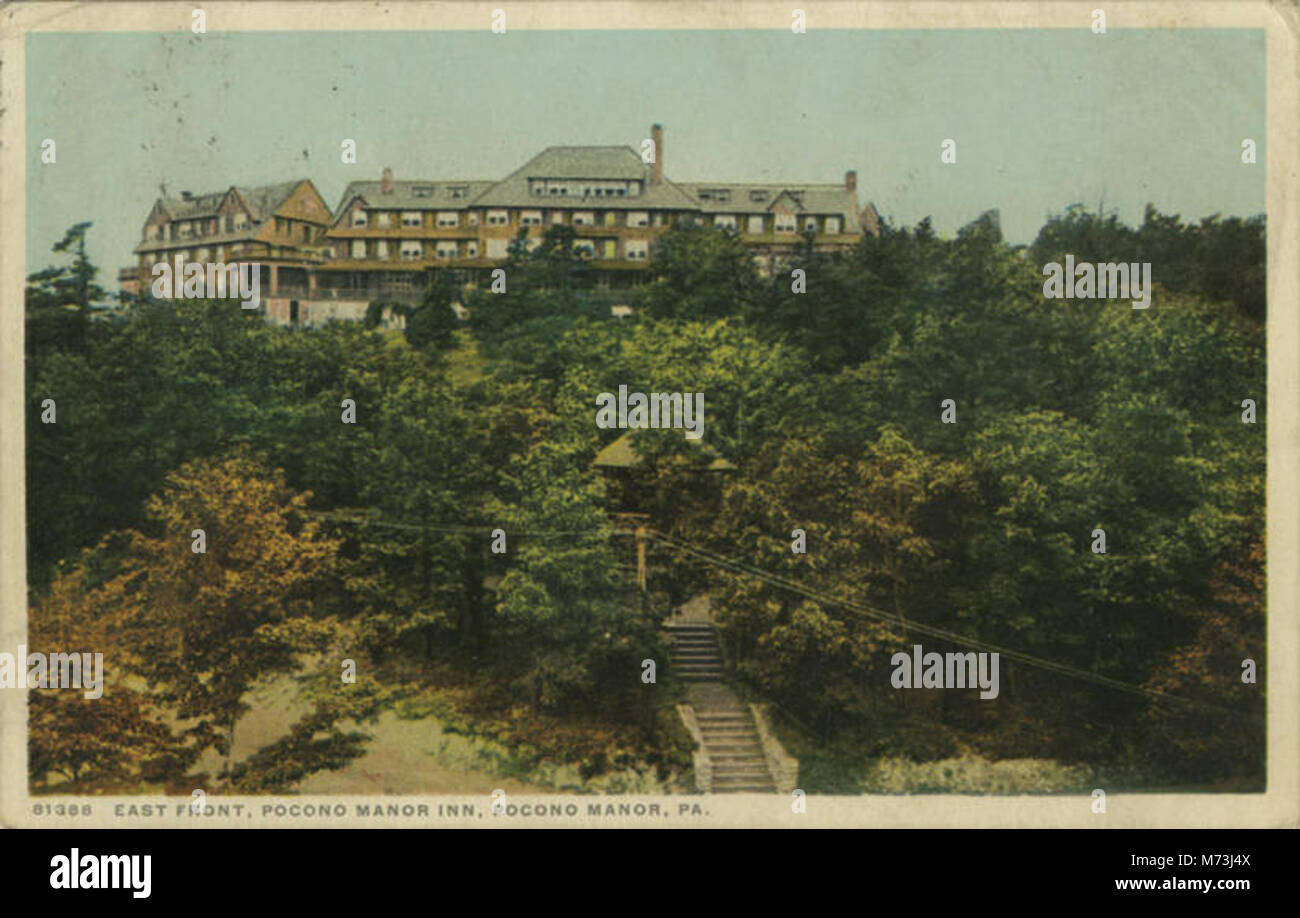 A historical photograph showing the East Front of Pocono Manor Inn ...