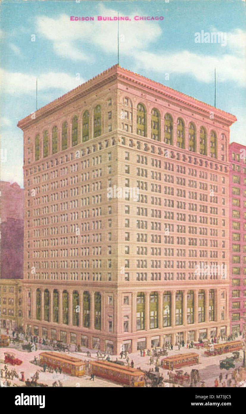 This image shows the Edison Building in Chicago, a significant ...