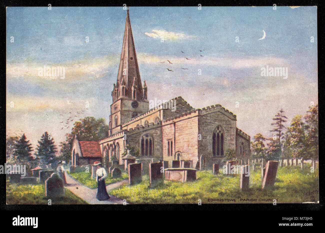 The Parish Church in Edwinstowe, England, is depicted in this image ...
