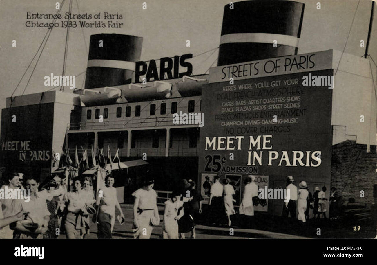 The entrance to the Streets of Paris exhibit at the 1933 Chicago World ...
