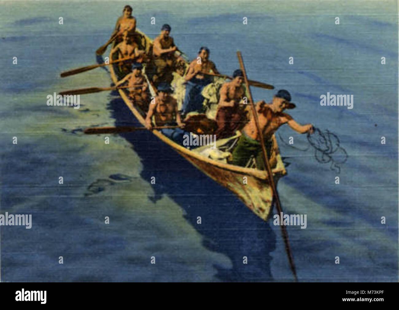 A photograph depicting an Eskimo in a traditional skin umiak (boat) in ...