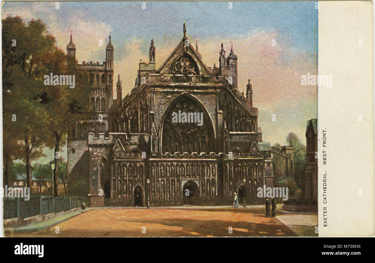 A view of the west front of Exeter Cathedral, a Gothic architectural ...