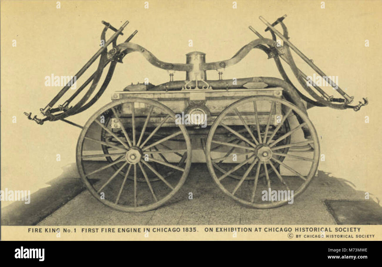 A historical image of Fire King No.1, the first fire engine in Chicago ...