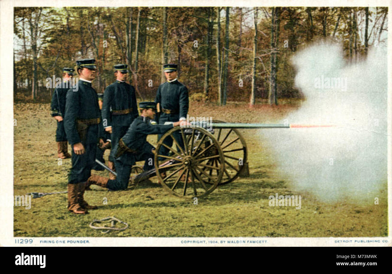 This image depicts the firing of a one-pounder cannon, a type of ...