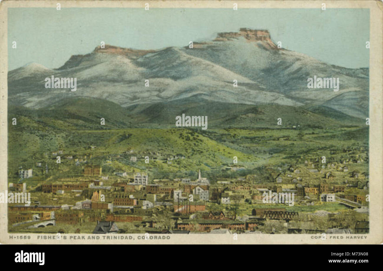 A photograph of Fisher's Peak and the town of Trinidad in Colorado ...