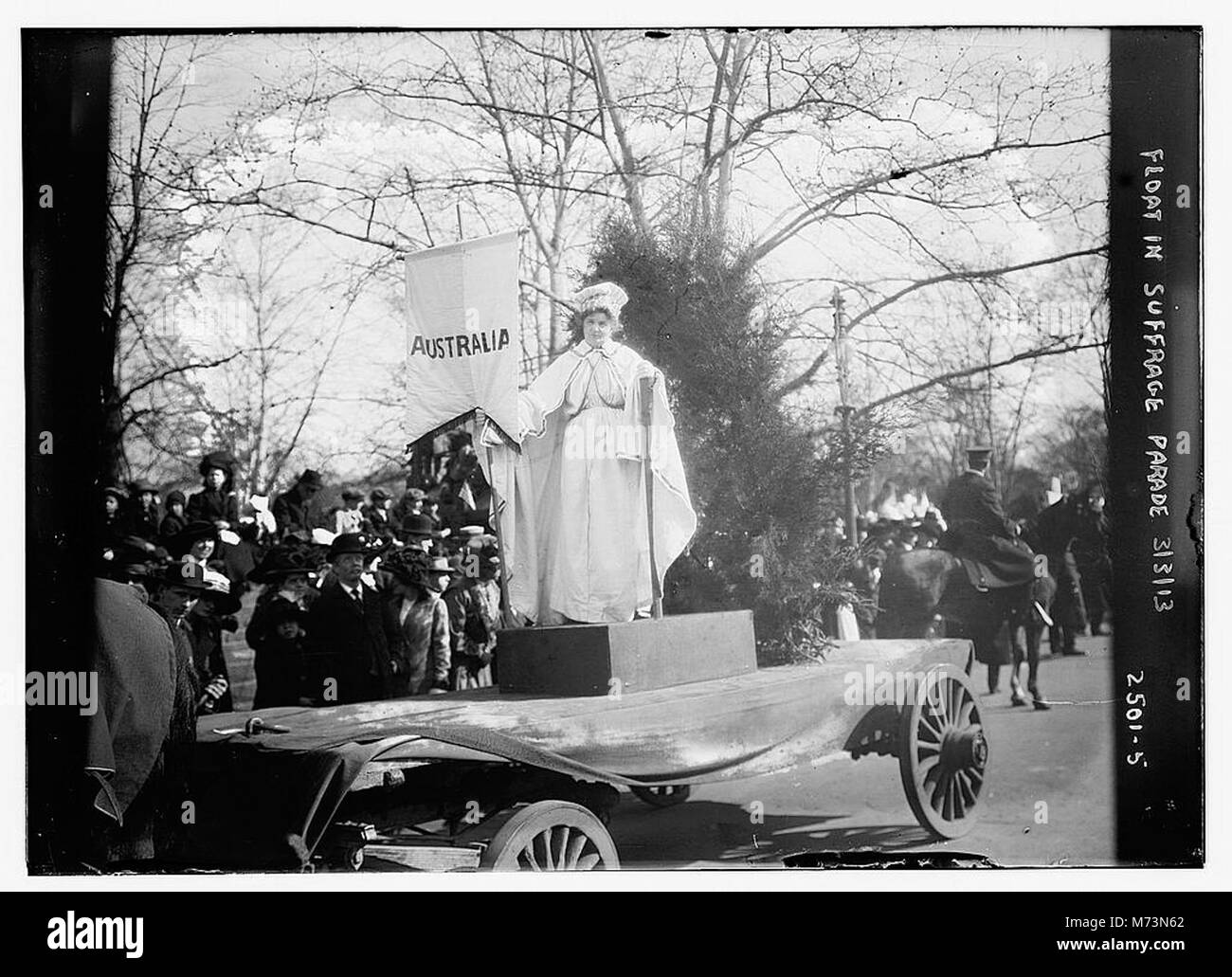 A historic image of a float in a suffrage parade, part of the campaign ...