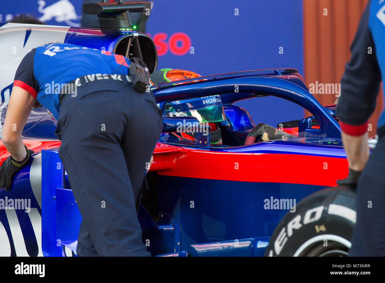 Barcelona, Spain. 7th March, 2018. Brendon Hartley during the test of ...