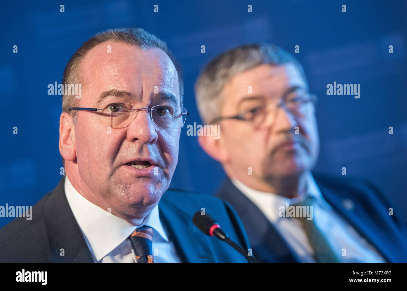 08 March 2018, Germany, Schwerin: Boris Pistorius (L) of the Social ...