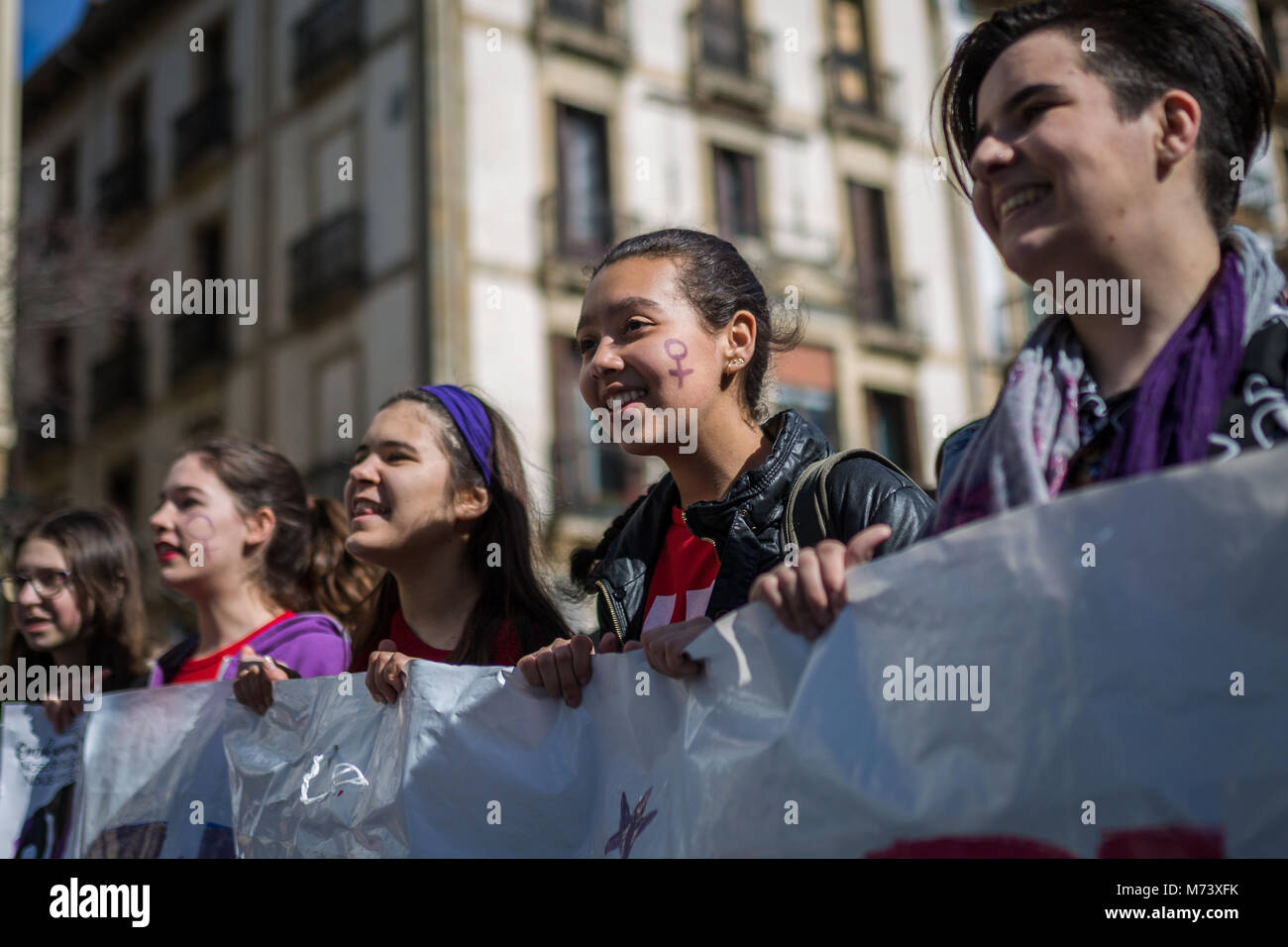 San Sebastian, Basque Country, Spain. 8th Mar, 2018. Several students ...