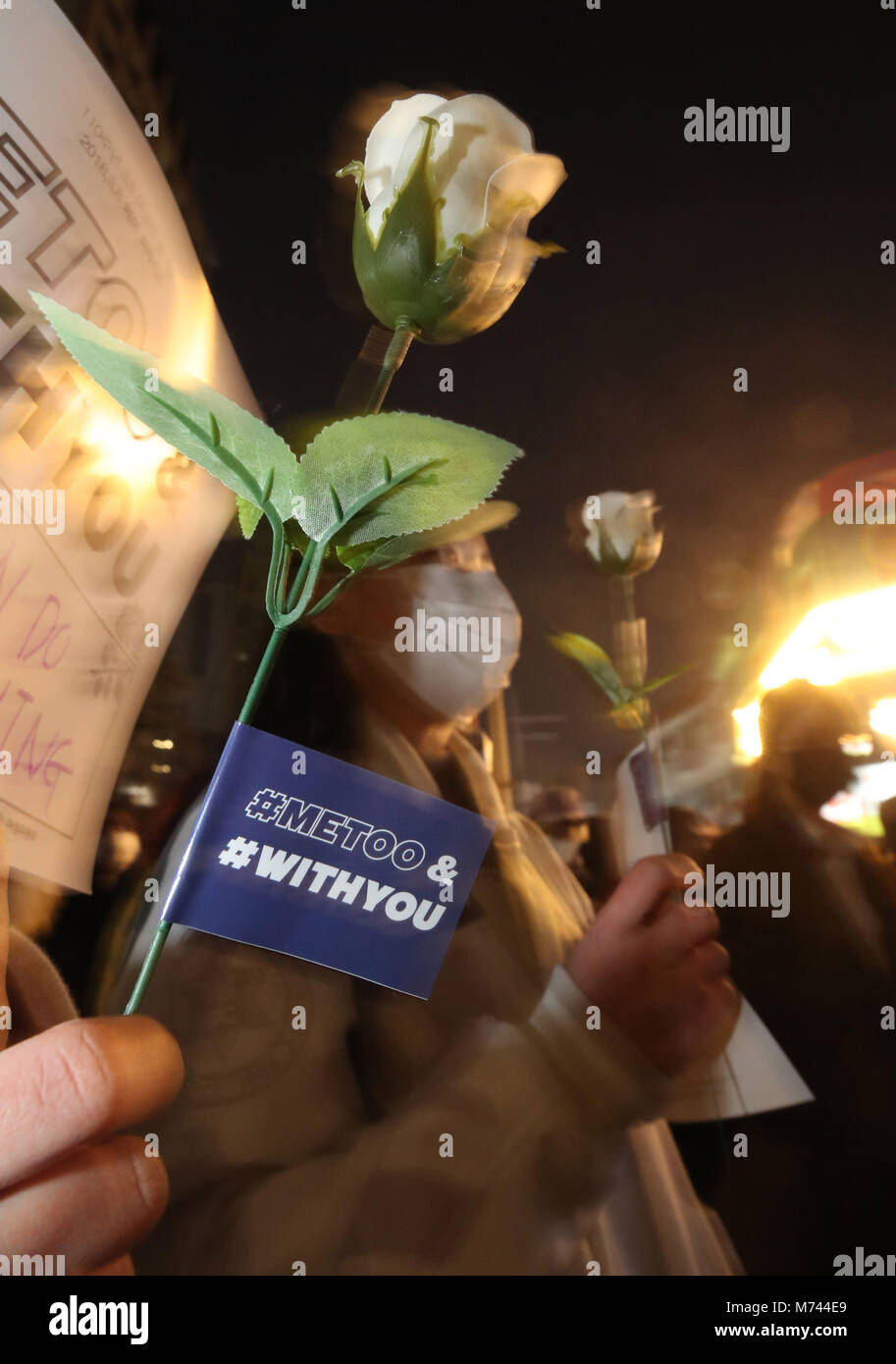 09th Mar, 2018. Support for 'Me Too' movement Women march in the first ...