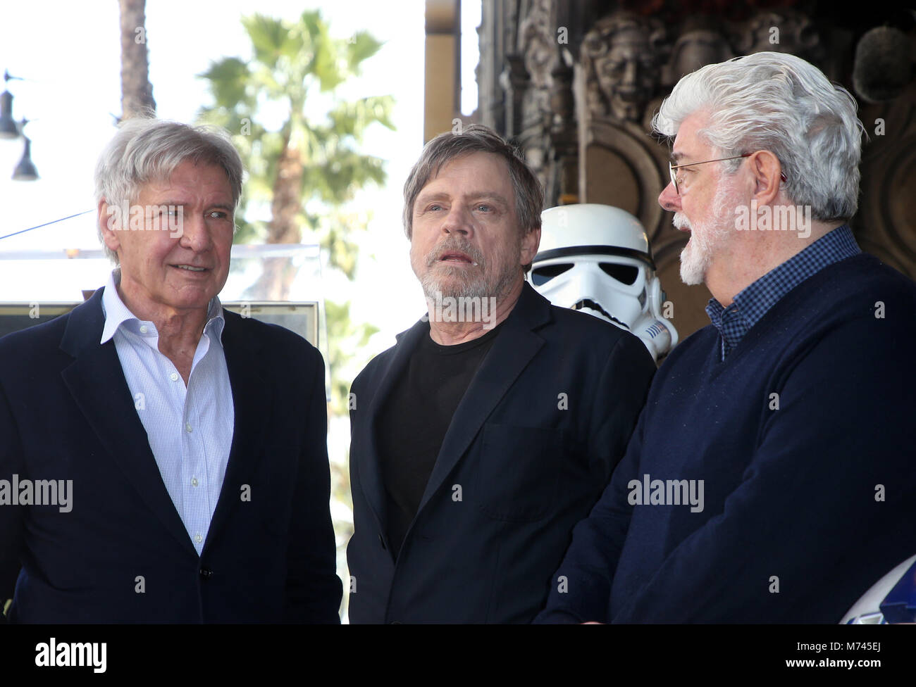 Hollywood, Ca. 8th Mar, 2018. Harrison Ford, Mark Hamill, George Lucas ...