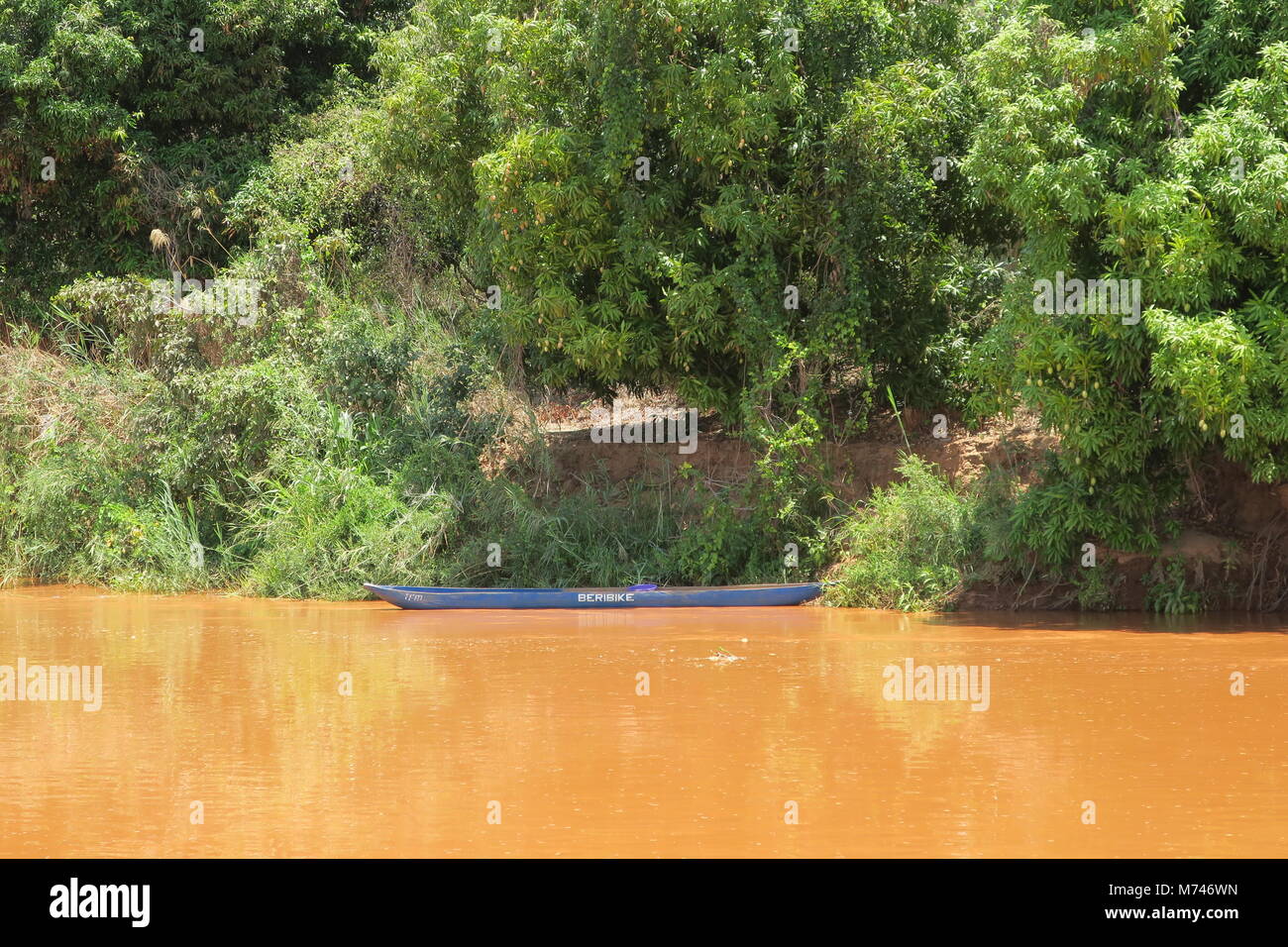 Pirogue, dugout, canoe on Tsiribihina river, Madagascar Stock Photo - Alamy