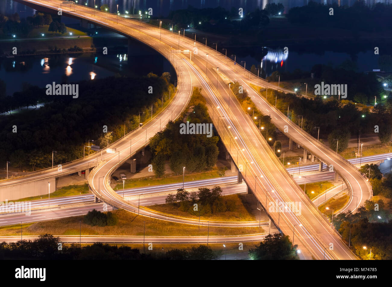 illuminated highway intersection at night. Vienna, Austria Stock Photo ...