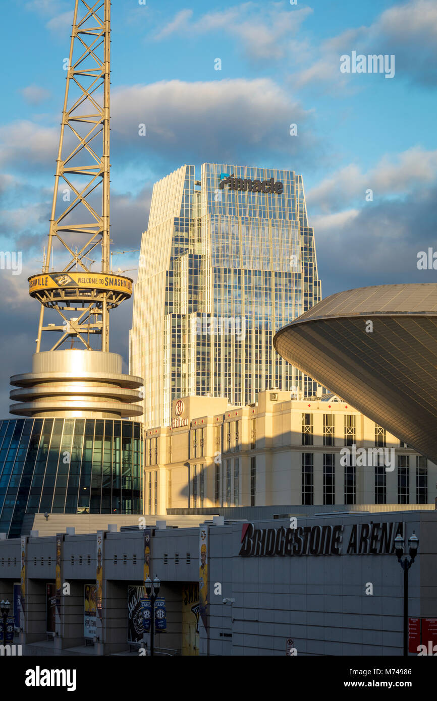 Bridgestone Arena and Pinnacle Buildings in downtown Nashville ...