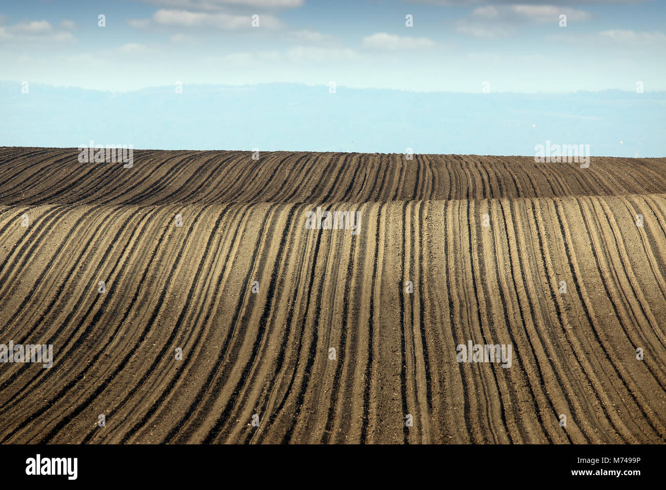 plowed field farmland agriculture landscape spring season Stock Photo ...