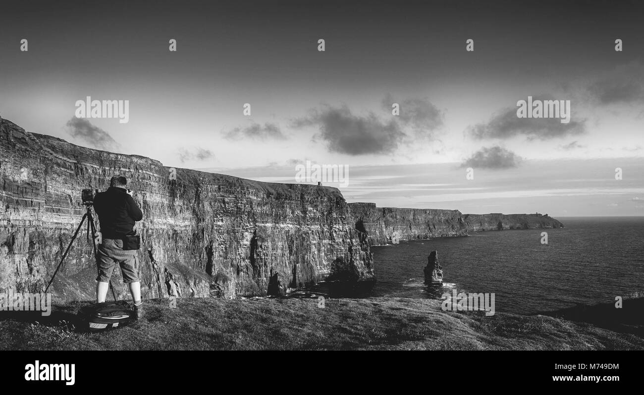 Black and white picture of the world famous cliffs of moher in county ...