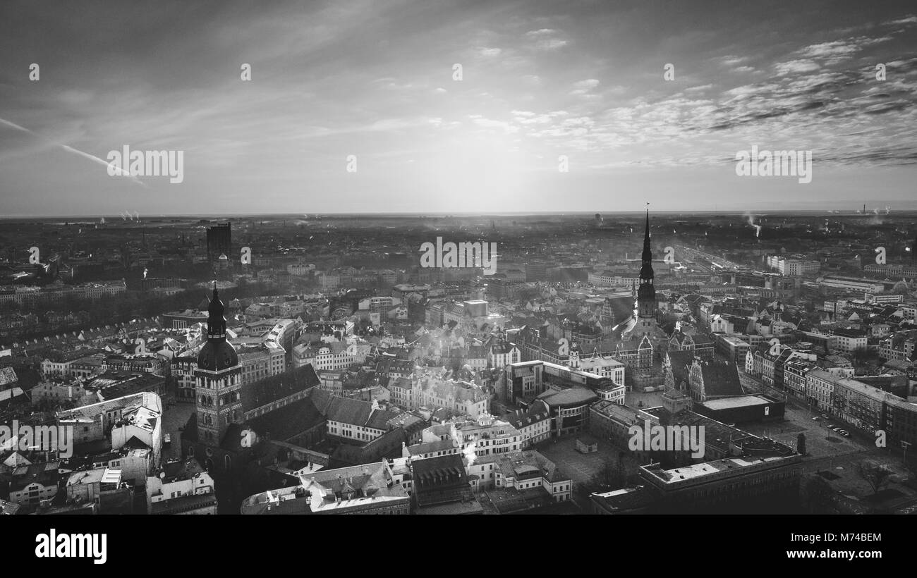 Flight at city sunset Black and White Stock Photos & Images - Alamy
