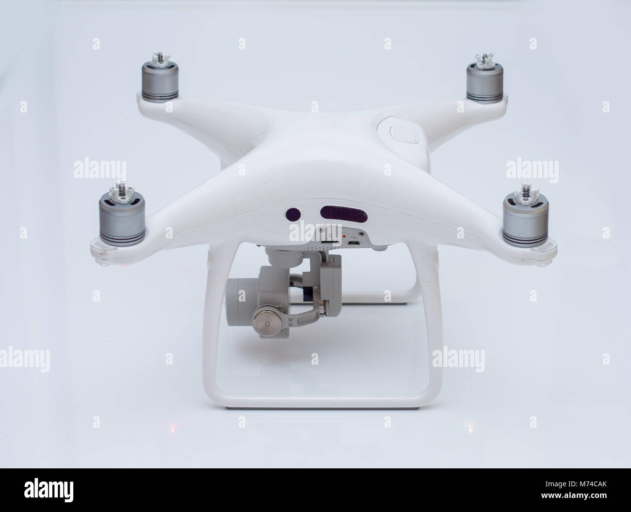 Drone, white studio background shooting, quadrocopter fpv fly lens ...