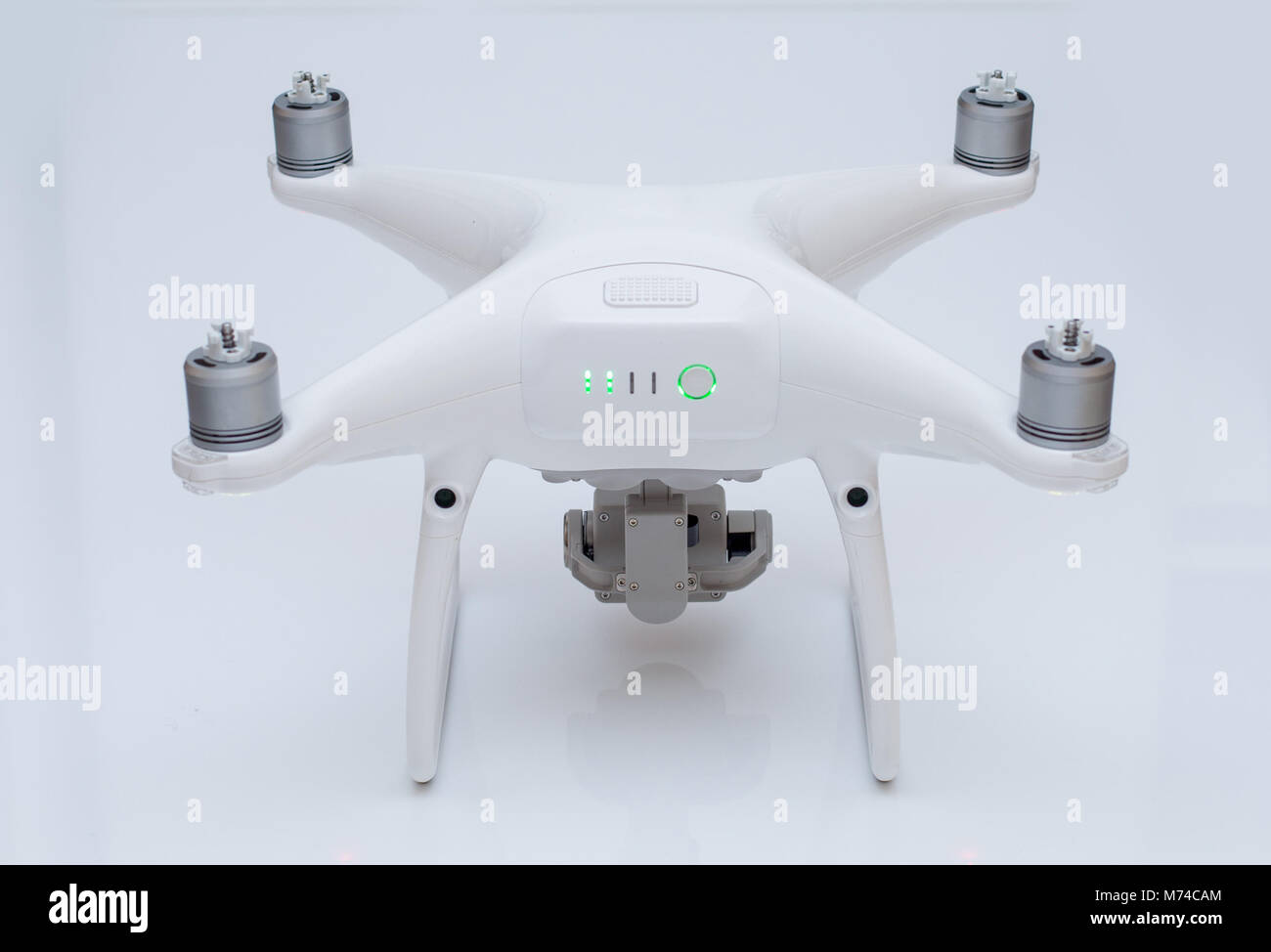 Drone, white studio background shooting, quadrocopter fpv fly lens ...