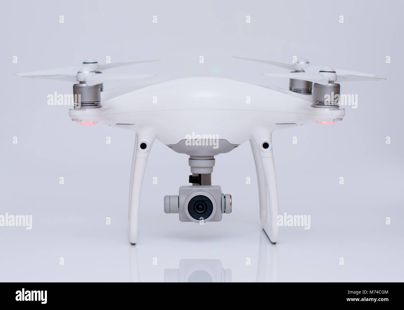 Drone, white studio background shooting, quadrocopter fpv fly lens ...