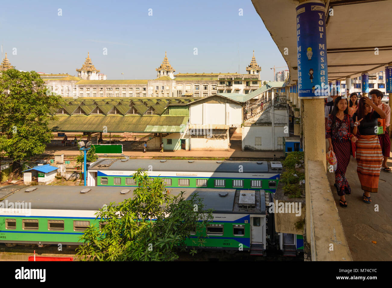 Yangon (Rangoon): Yangon Central railway station, train, Colonial ...