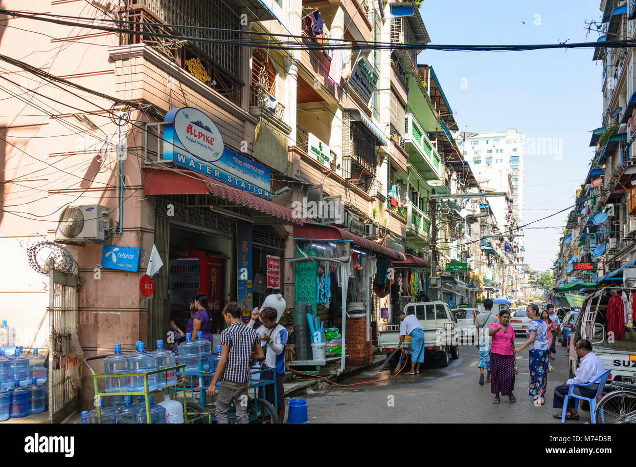 Yangon (Rangoon): residential house houses, clothes drying, balcony ...