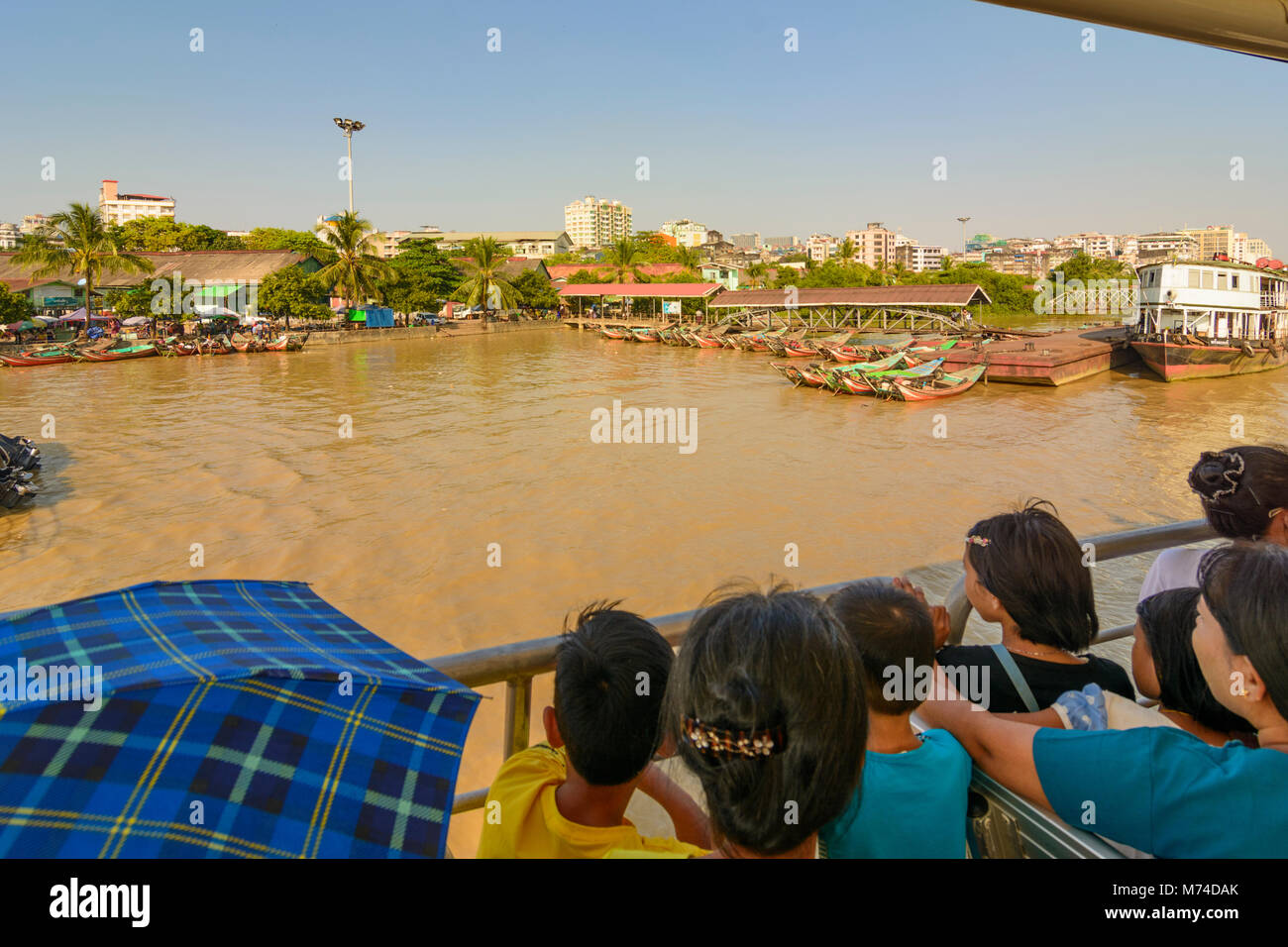 Yangon (Rangoon): view from Yangon Water Bus cruise ship ferry to ...