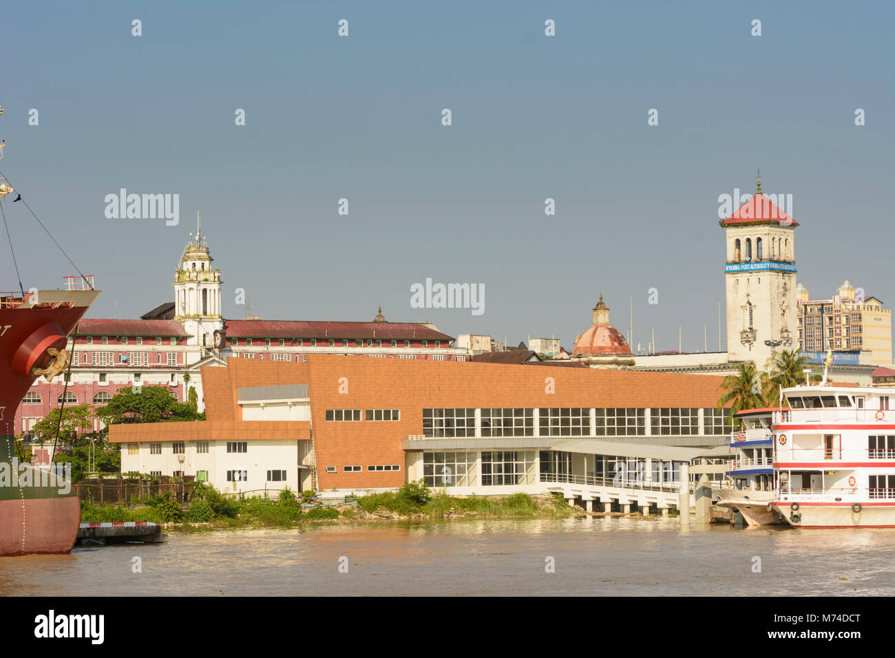 Yangon (Rangoon): Yangon River, city center, passenger ship, Myanma ...