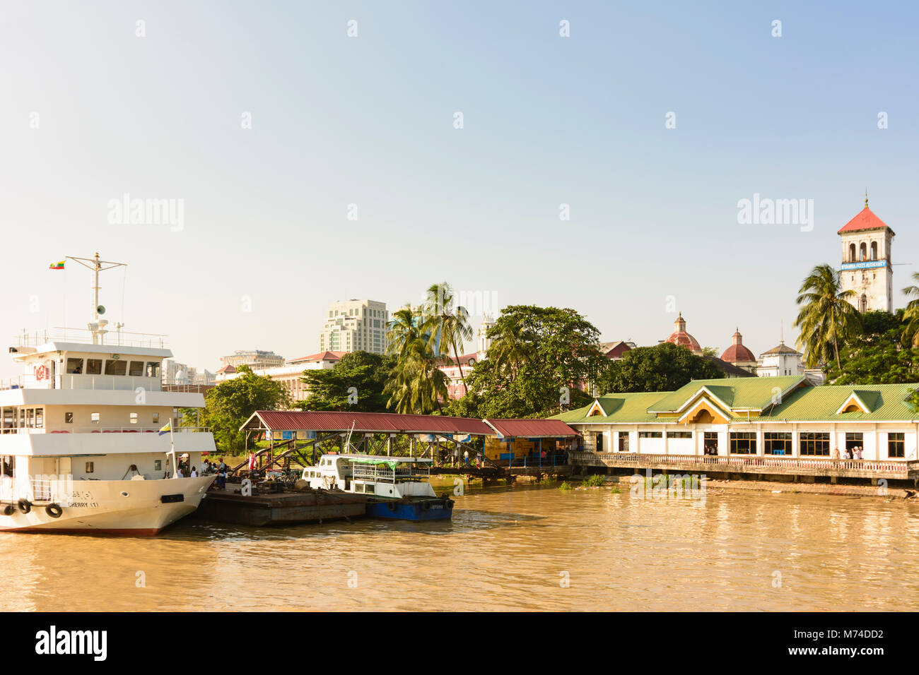Yangon (Rangoon): Yangon River, city center, cruise ship, Myanma Port ...