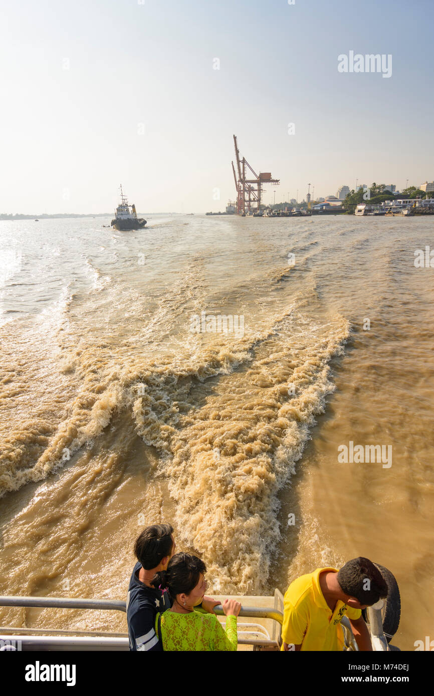 Yangon (Rangoon): view from Yangon Water Bus cruise ship ferry to ...