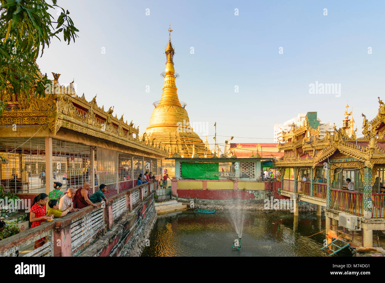 Yangon (Rangoon): Botataung Paya temple: zedi (stupa), pond with ...