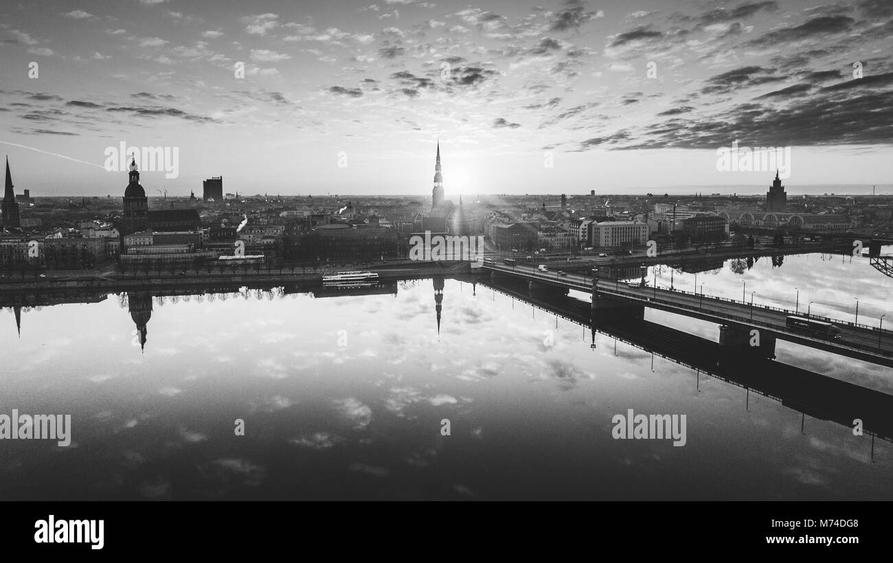 Flight at city sunset Black and White Stock Photos & Images - Alamy