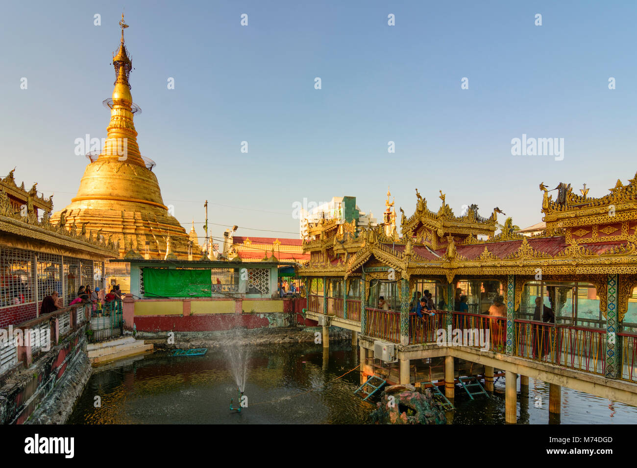 Yangon (Rangoon): Botataung Paya temple: zedi (stupa), pond with ...
