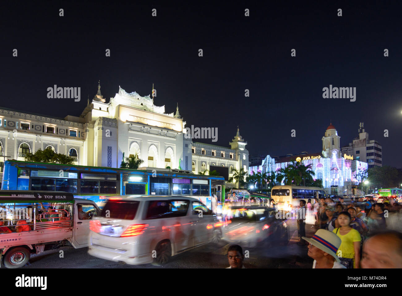 Yangon (Rangoon): Town Hall, traffic jam, car cars, Colonial Quarter ...