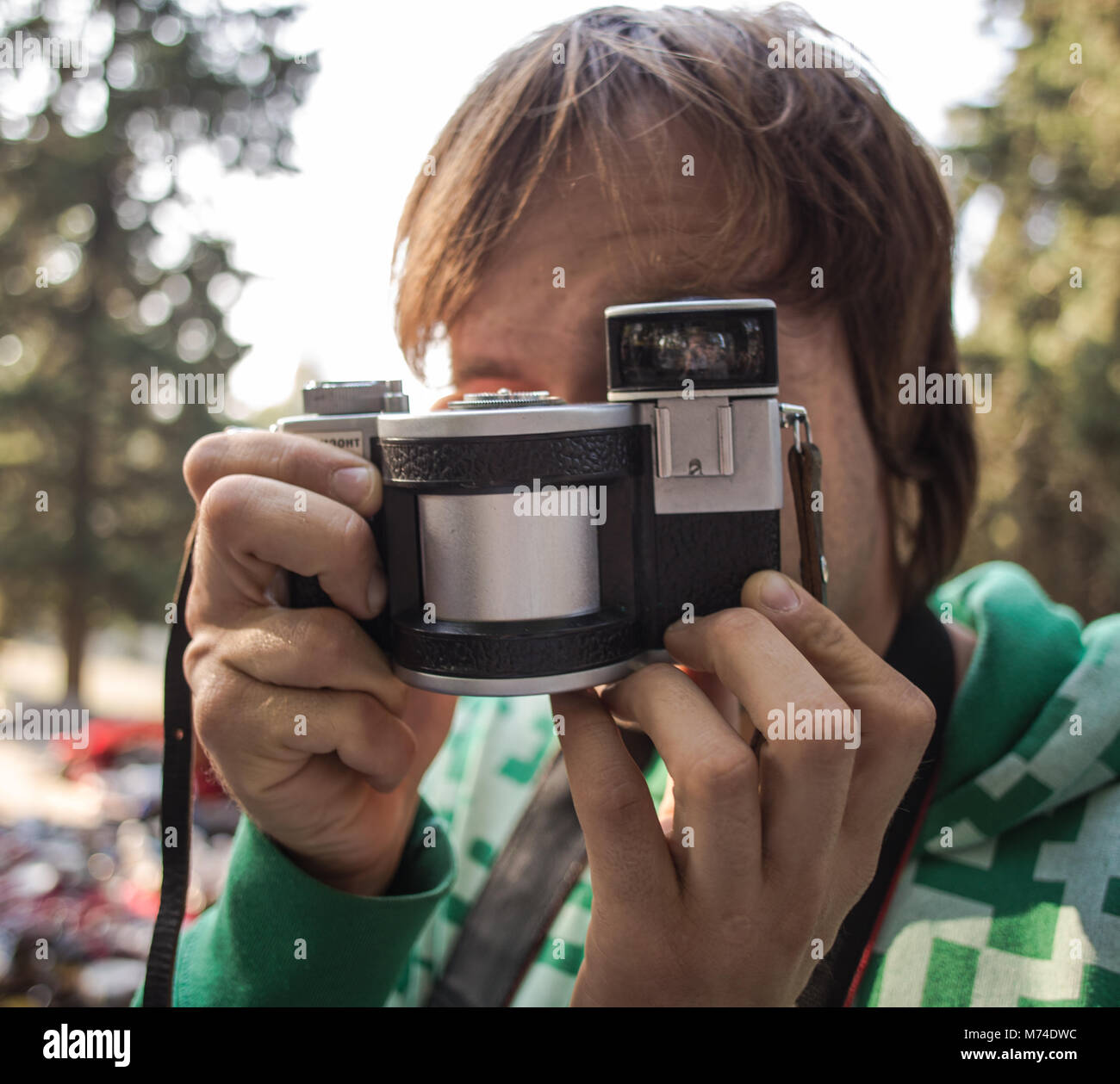 photographer shooting retro vintage camera old design style and ...