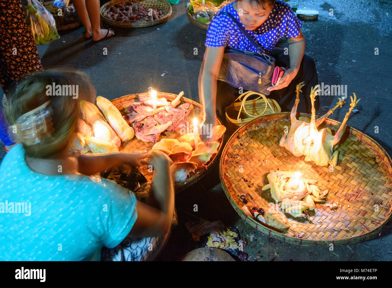 Yangon (Rangoon): market area, chicken stand, Colonial Quarter, Yangon ...