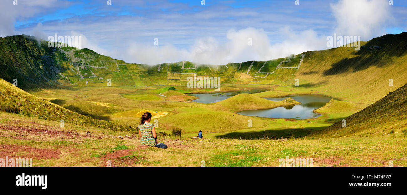 The volcanic crater (Caldeirão) with a beautiful lake on the top of ...