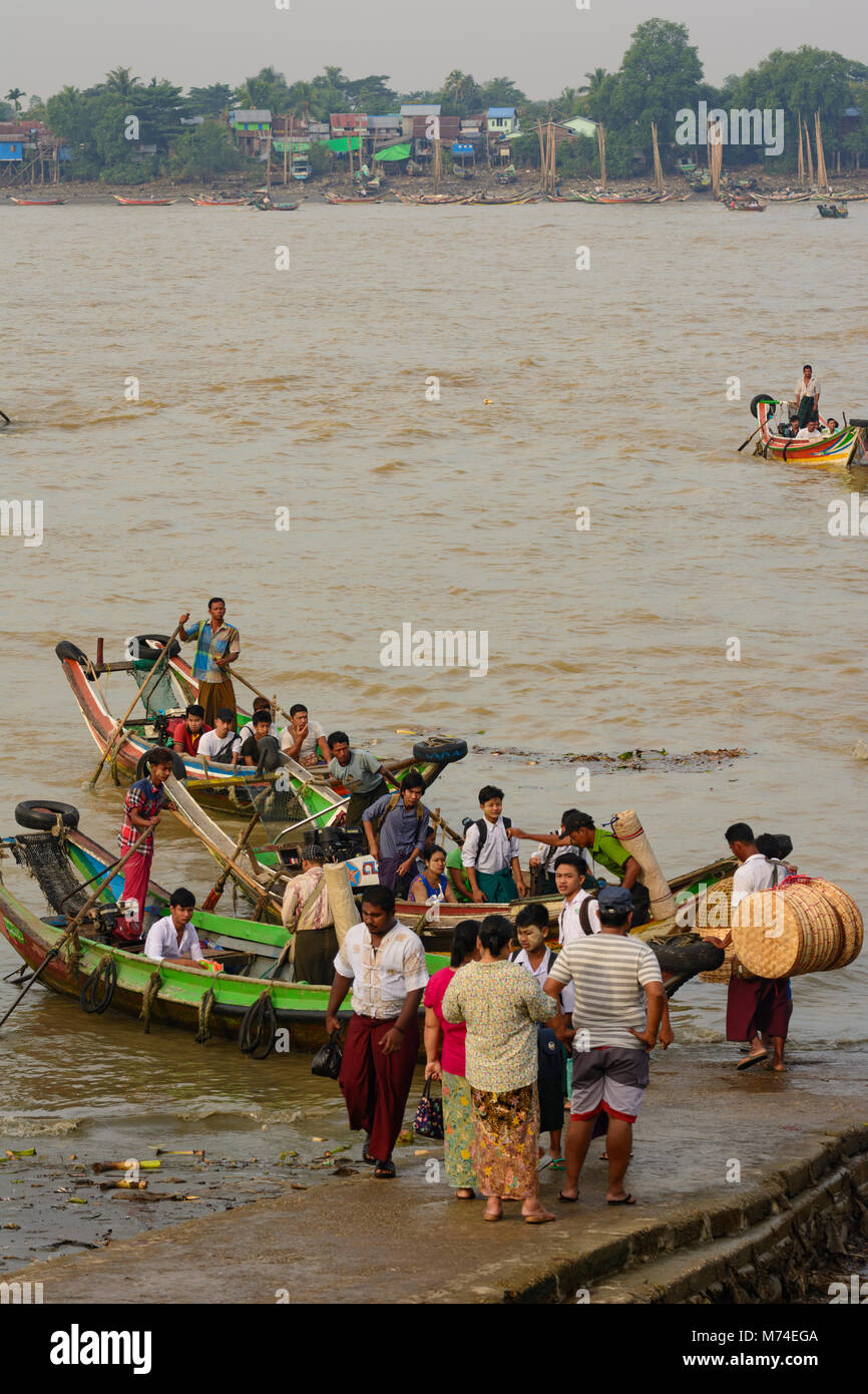 Yangon (Rangoon): small private ferry boat boats at morning at Yangon ...