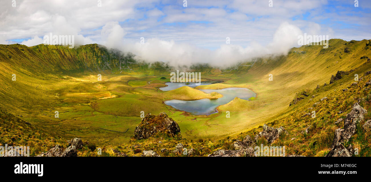 The volcanic crater (Caldeirão) with a beautiful lake on the top of ...